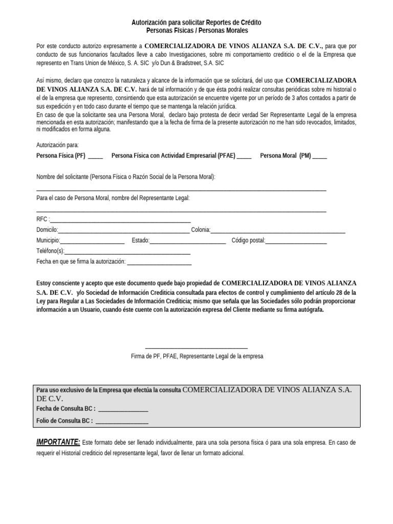 FORMATO DE AUTORIZACIÓN UNIFICADO PARA CONSULTAS BURÓ Final | PDF