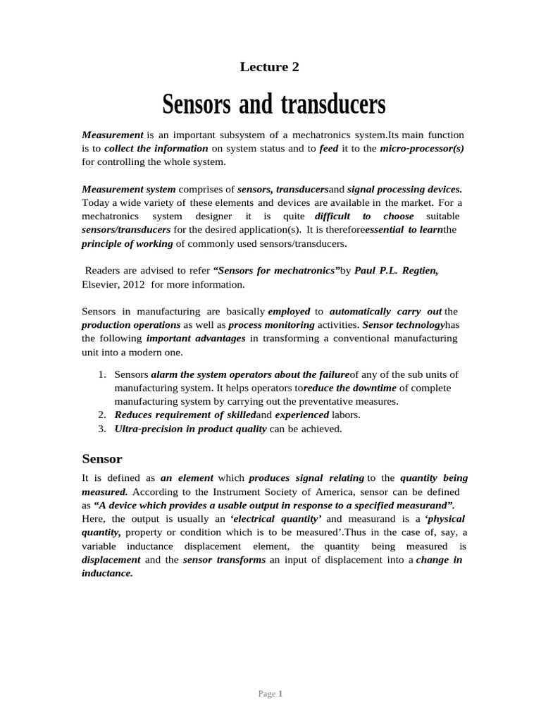 Introduction To Sensors and Transducers | PDF