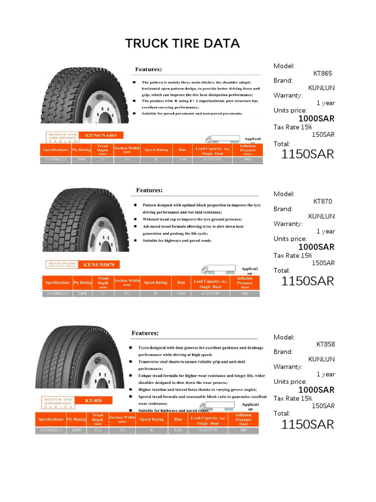 Truck Tire Data | PDF
