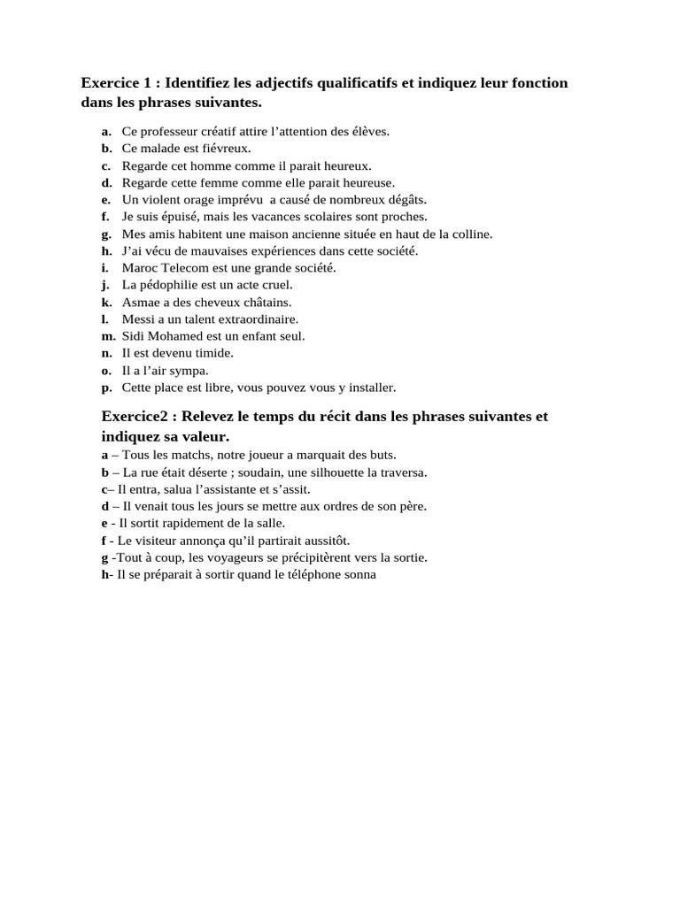 Adjectifs Qualificatifs Exercice Et Règle | PDF