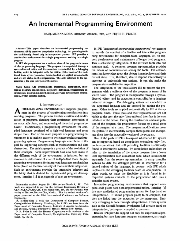An Incremental Programming Environment | PDF