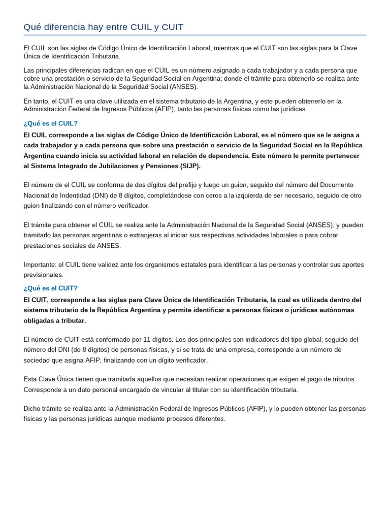 0-Qué Diferencia Hay Entre CUIL y CUIT | PDF | Documento de identidad ...