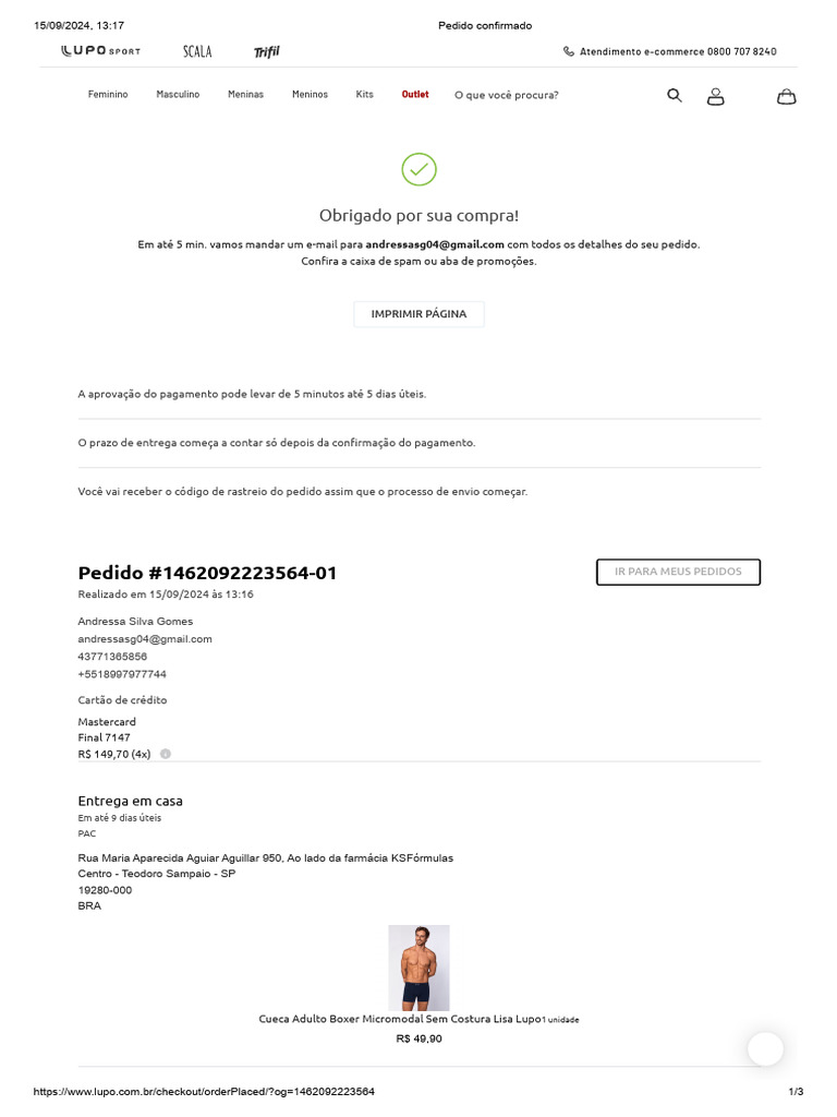 Pedido Confirmado - LUPO - Setembro.2024 | PDF