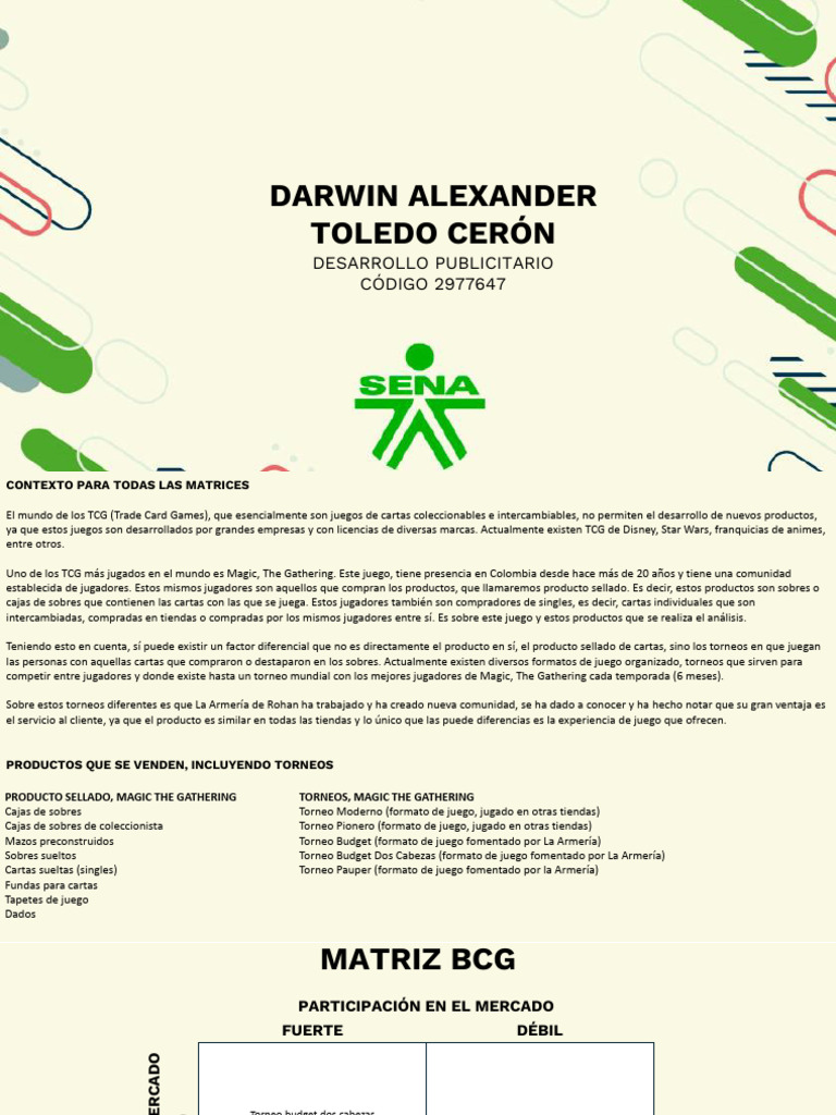 Presentación Matrices - Darwin Toledo | PDF