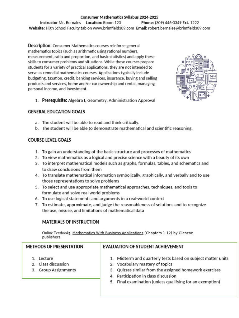 Consumer Mathematics 2024-2025 | PDF