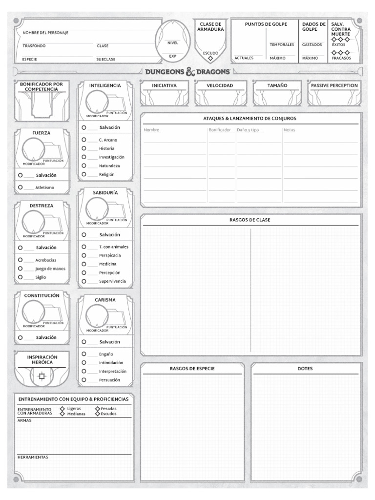 Hoja o Ficha de Personaje Esp | PDF