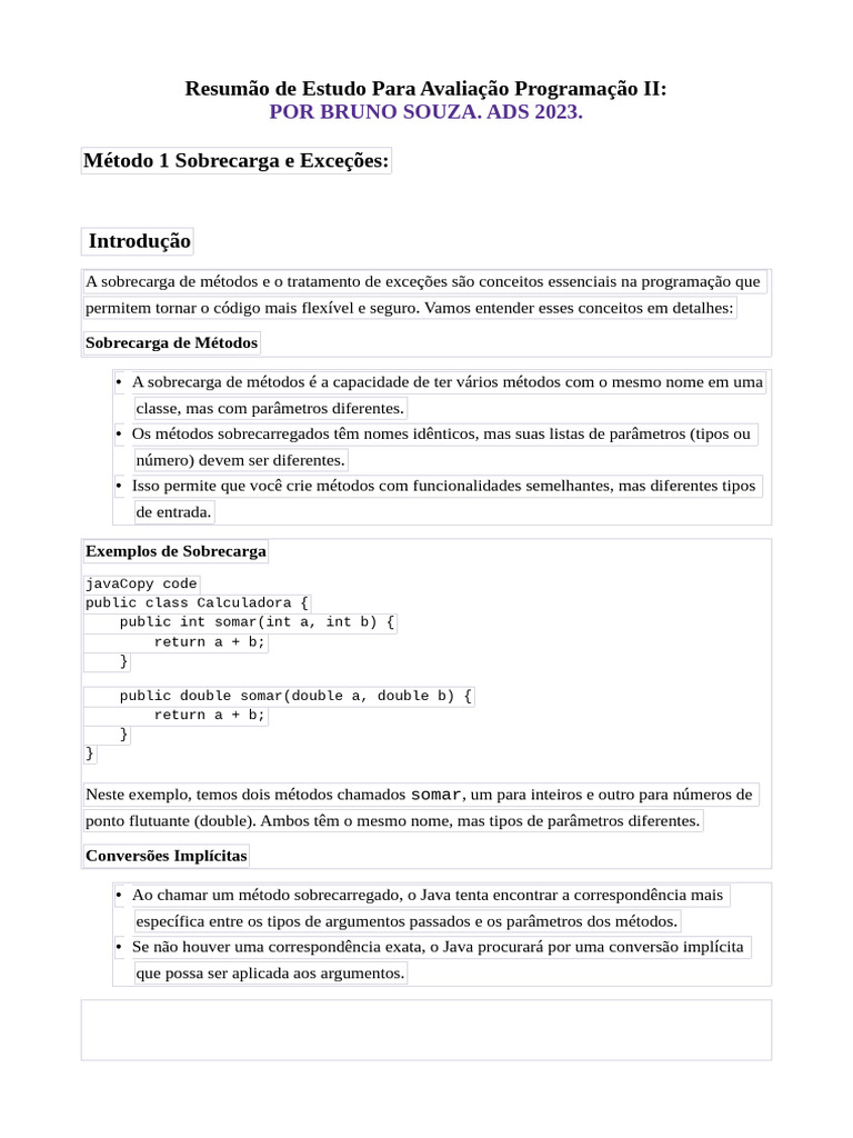 Estudo Resumão Prog2 | PDF