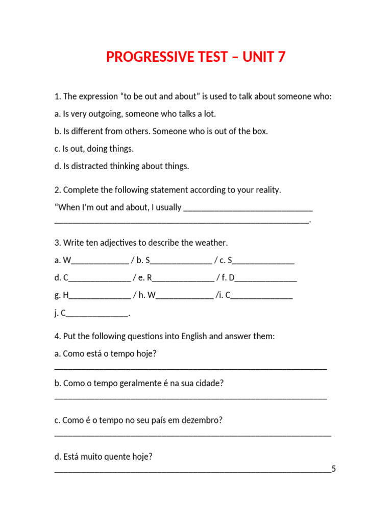 Progressive Test - Unit 7 - TOUCHSTONE | PDF