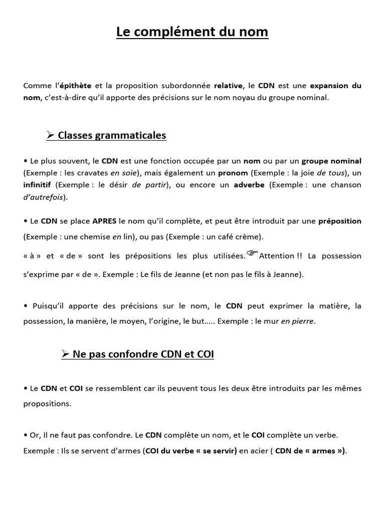 Le Complément Du Nom | PDF