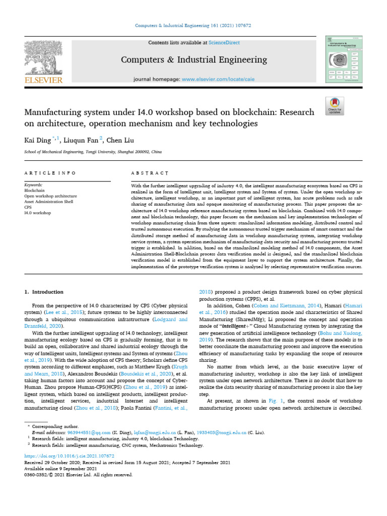 Computers Industrial Engineering: Kai Ding, Liuqun Fan, Chen Liu | PDF