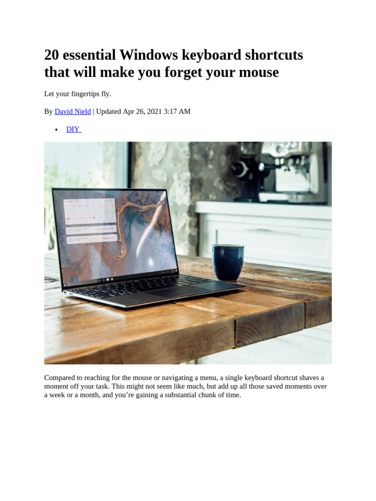 20 Essential Windows Keyboard Shortcuts | PDF