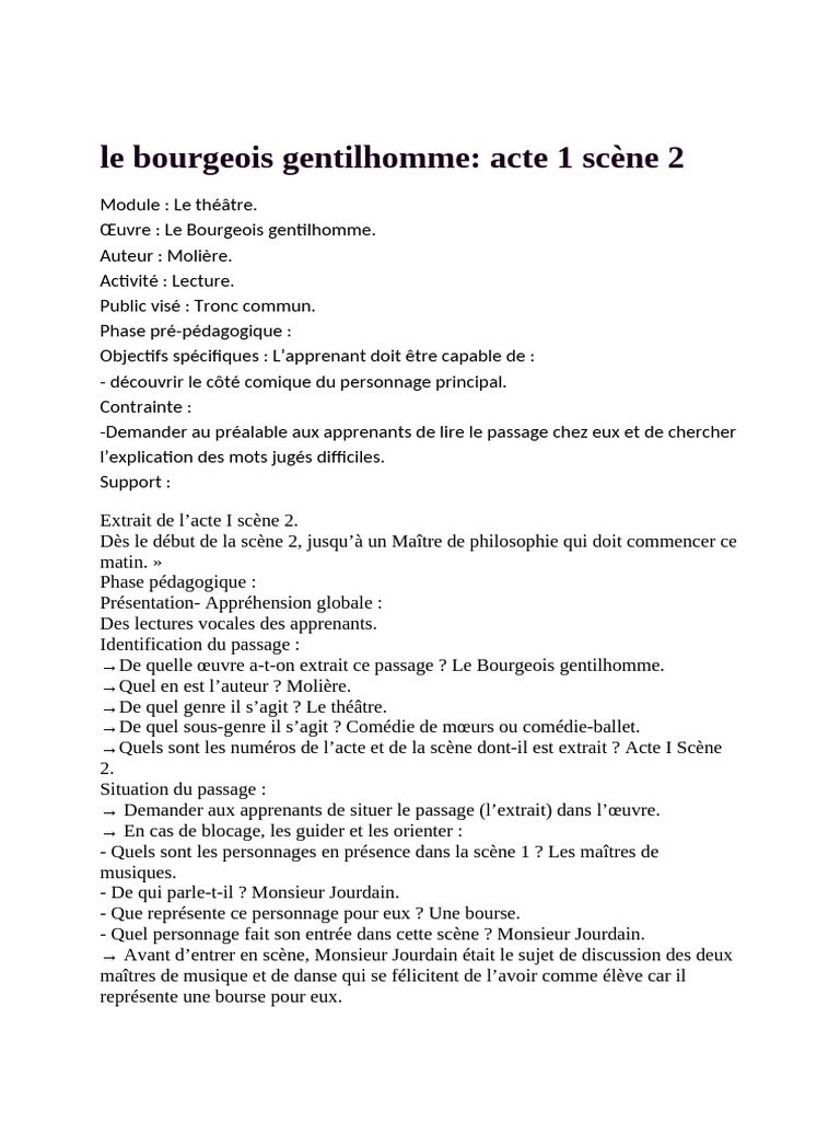 Le Bourgeois Gentilhomme Acte 1 Scène 2 | PDF