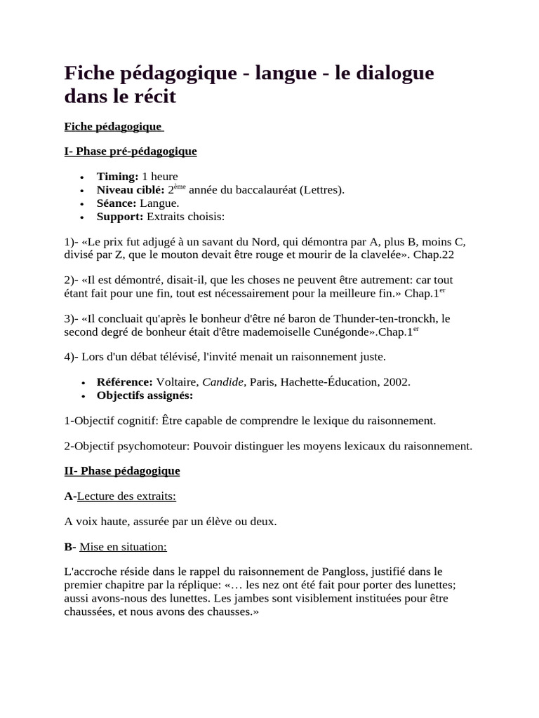 Fiche Pédagogique Dialogue Dans Le Recit | PDF