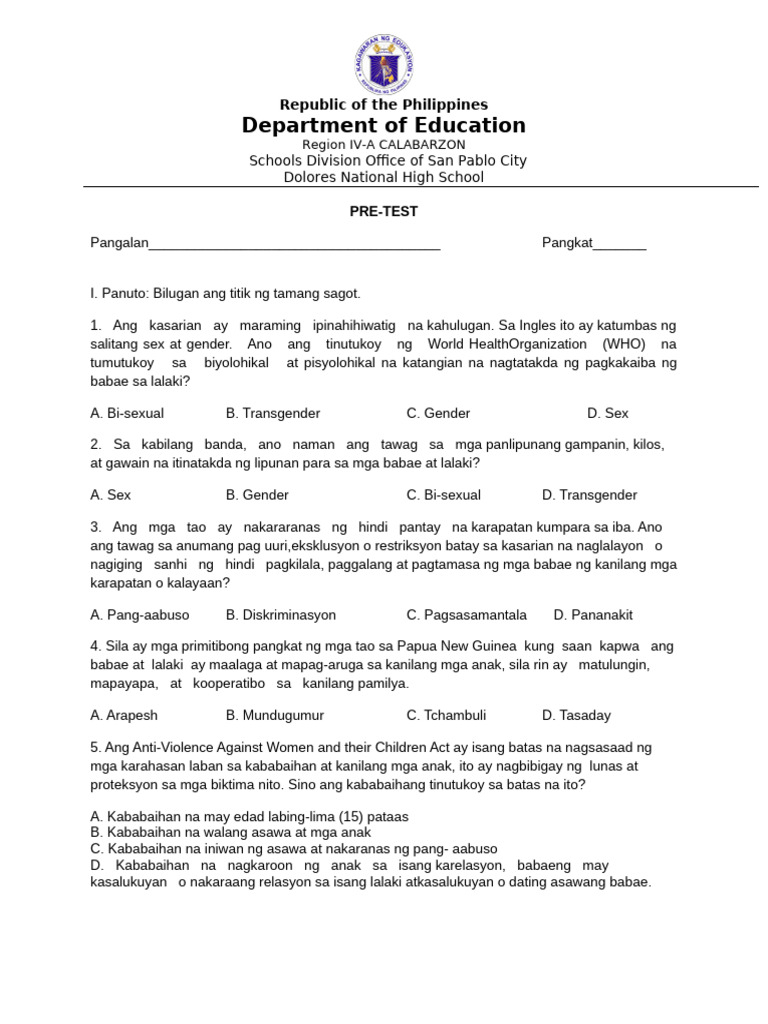 Pre Test | PDF