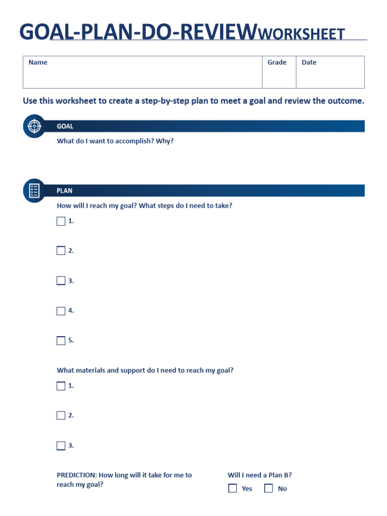 Goal-Plan-Do-Review Worksheet BRIEF2 04 21 1218501271 (20643) | PDF
