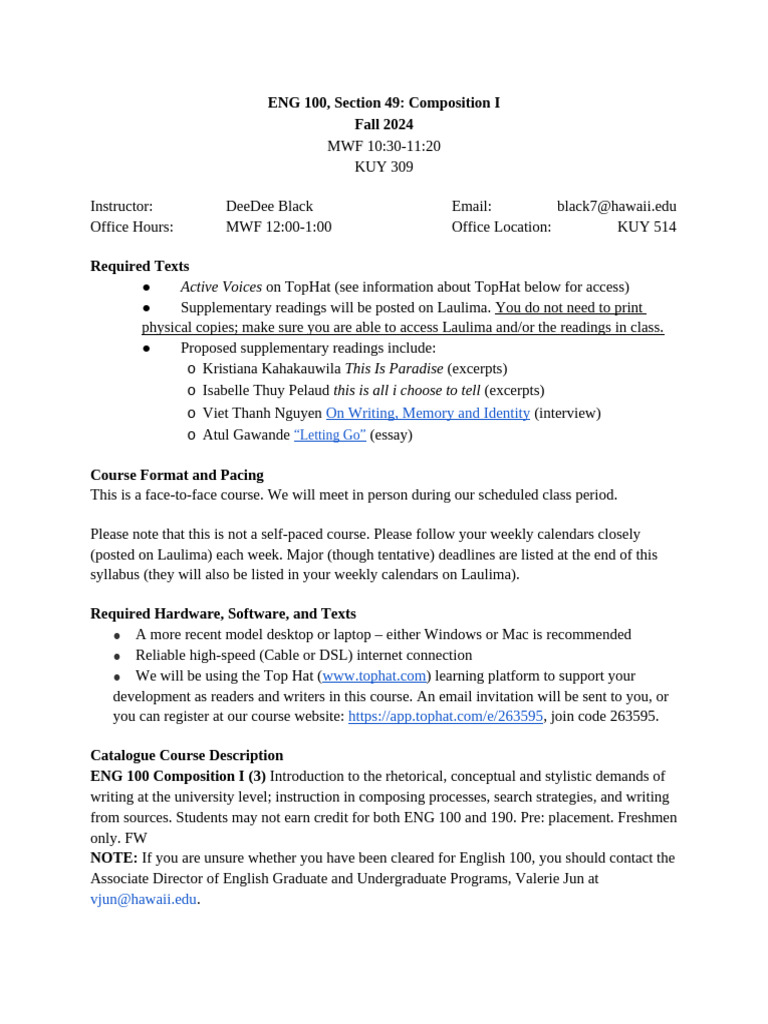 ENG100 - 49 - F24 Syllabus | PDF