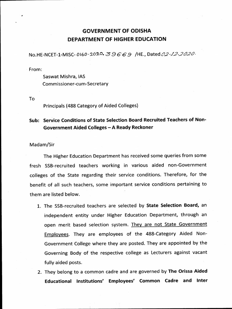 Service Conditions of State Selection Board Recruited Teachers of Non ...