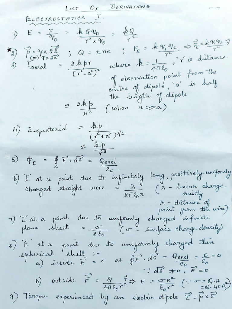 Xiith Volume 1 Derivations and Formulae list Physics | PDF Xiith Volume 1 Derivations and Formulae list Physics | PDF