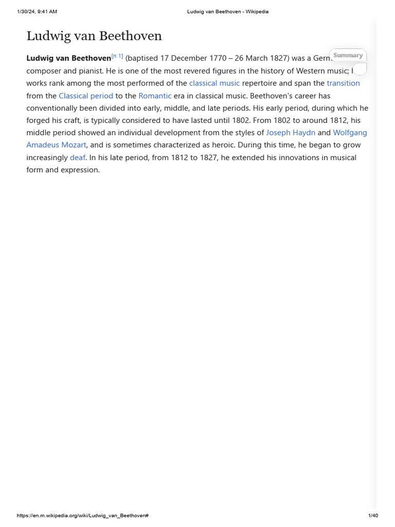 Ludwig Van Beethoven - Wikipedia | PDF