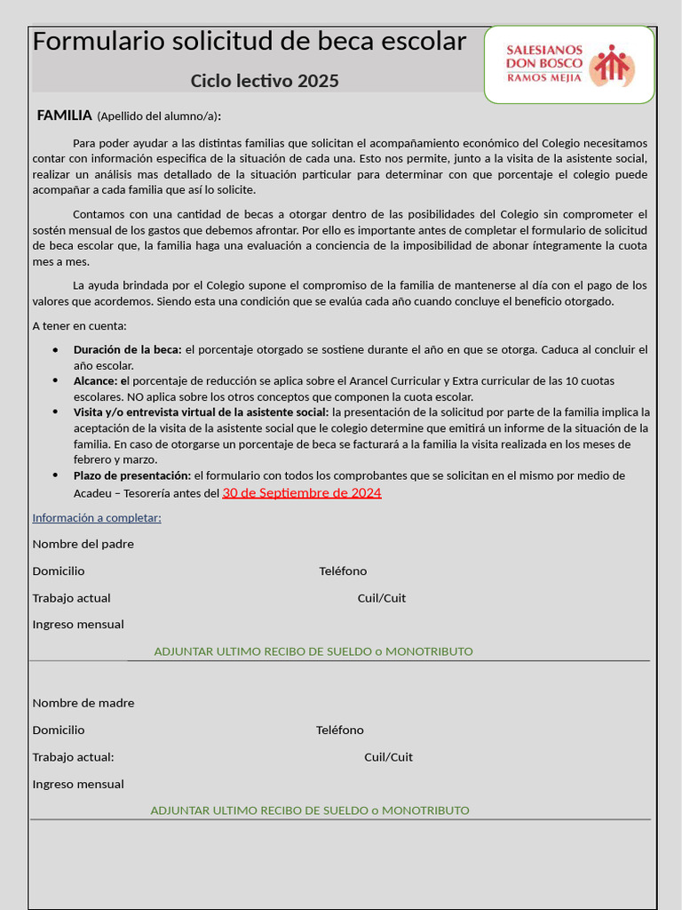 Formulario Solicitud Beca 2025 | PDF