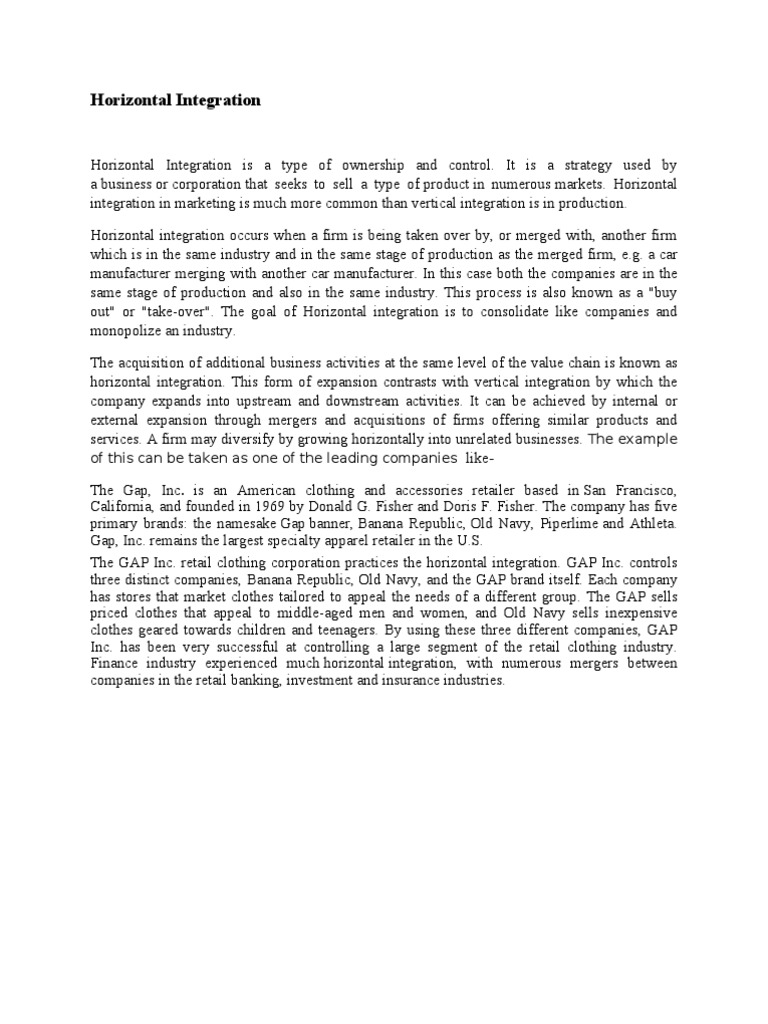 Examples of Horizontal Integration | PDF | Gap Inc. | Mergers And ...