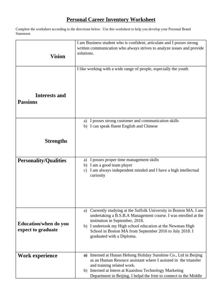 430540153 Personal Career Inventory Assignment 8611771183162282 | PDF