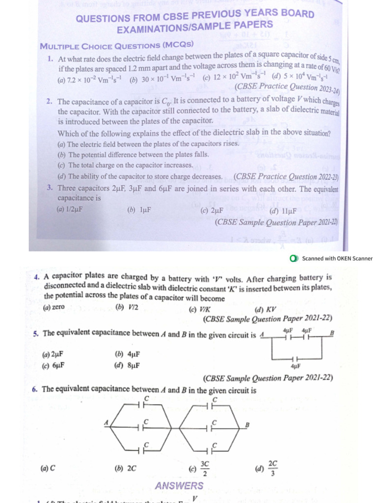 Worksheet - Capacitors Class XII | PDF