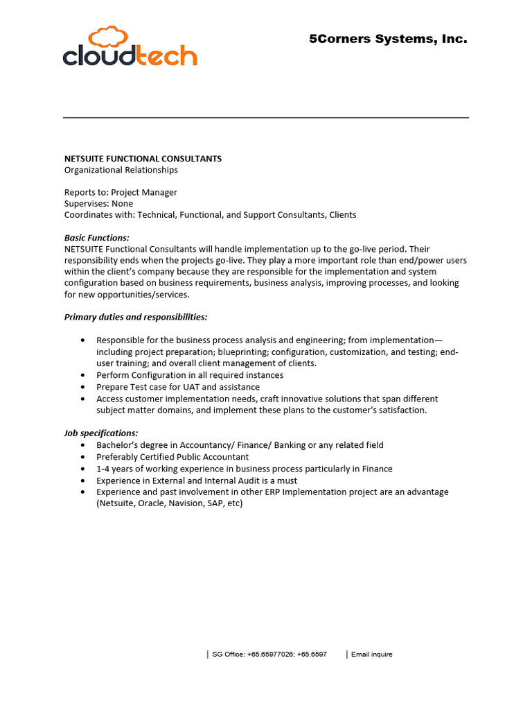 JD - 5C - Netsuite Functional Consultant | PDF