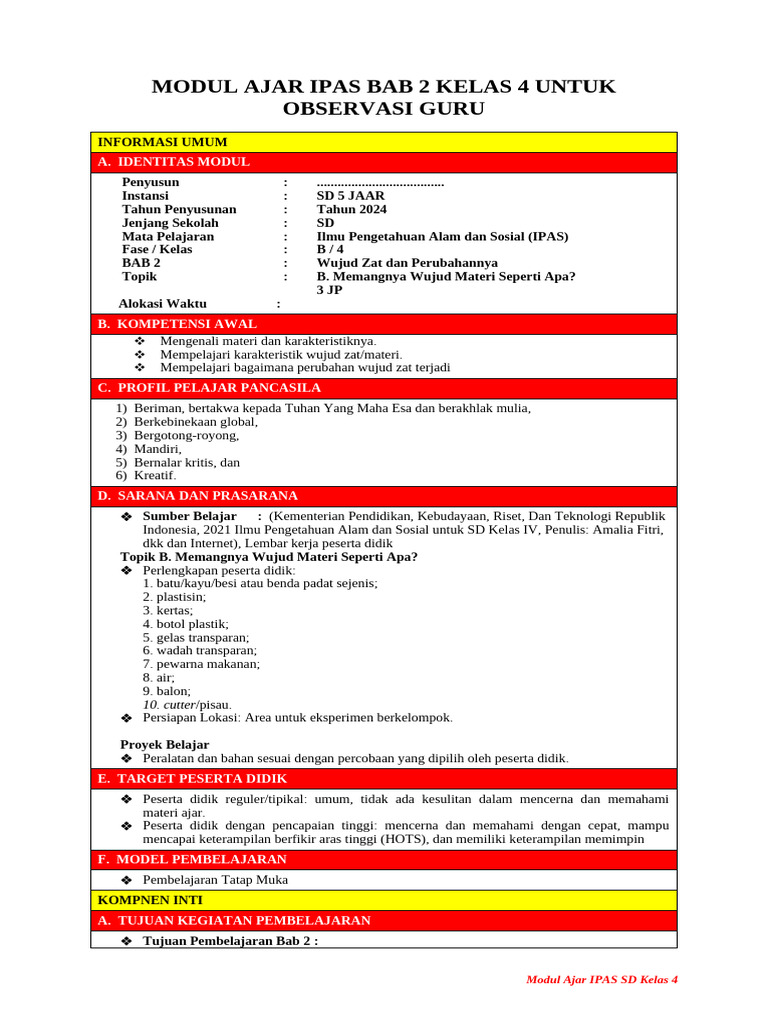 Modul Ajar Ipas Bab 2 Kelas 4 Untuk ObservasI GURU | PDF