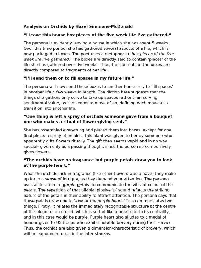 Analysis On Orchids by Hazel Simmons | PDF