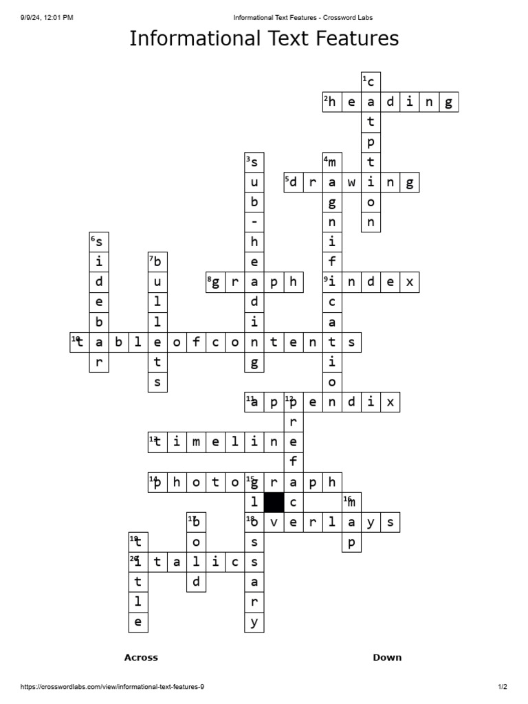 Informational Text Features - Crossword Labs | PDF