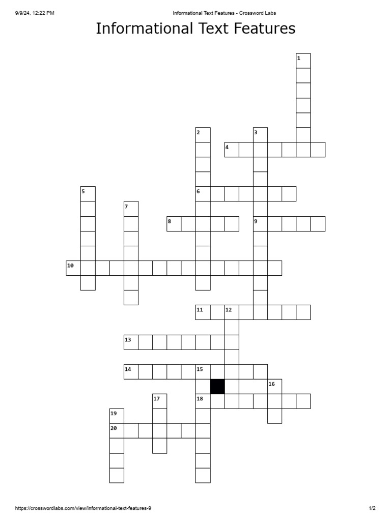 Corrected - Informational Text Features - Crossword Labs | PDF
