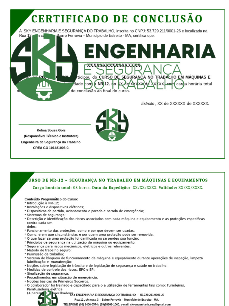 Modelo de Certificado Do Curso de NR 12 | PDF | Informática