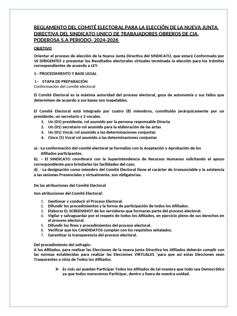 Reglamento Del Comite para Eleccion de Junta Directiva | PDF