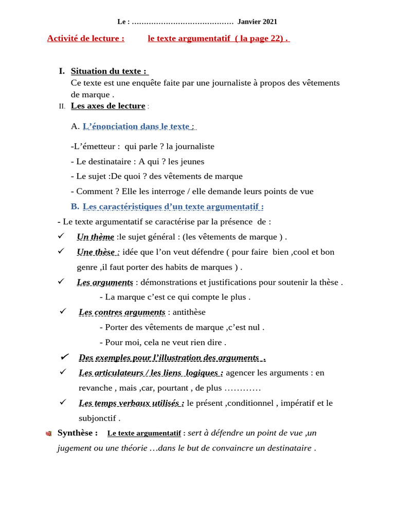 Le Texte Argumentatif | PDF