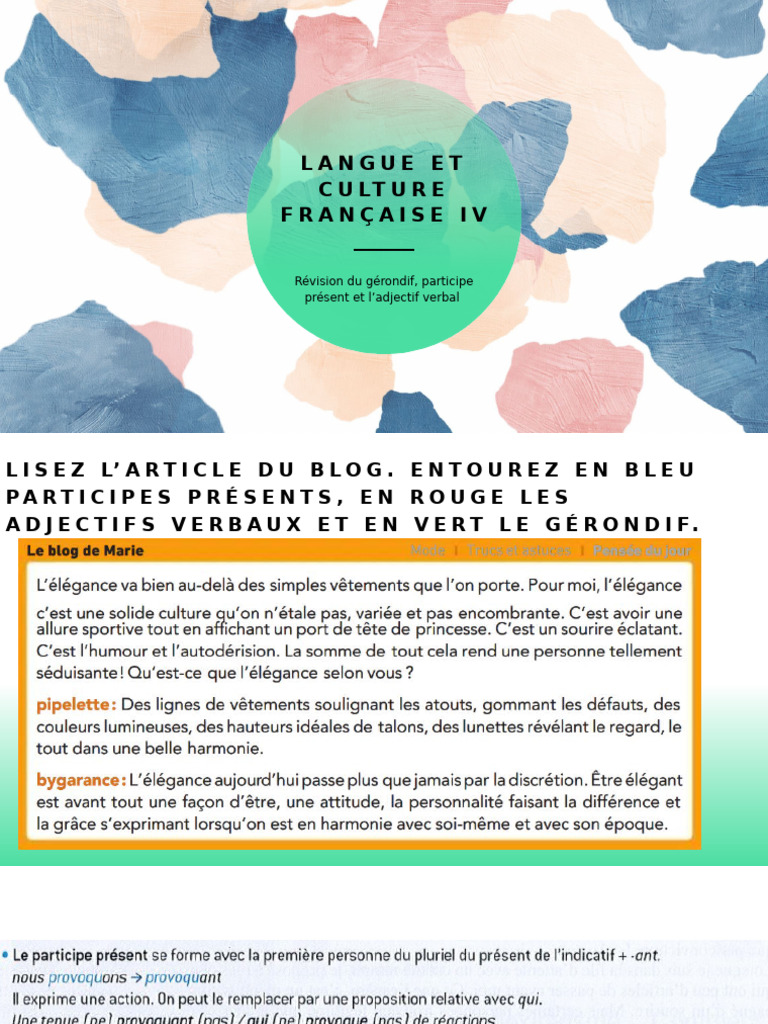 Info Sur Le Gérondif, Participe Present Et Adjectif Verbal | PDF