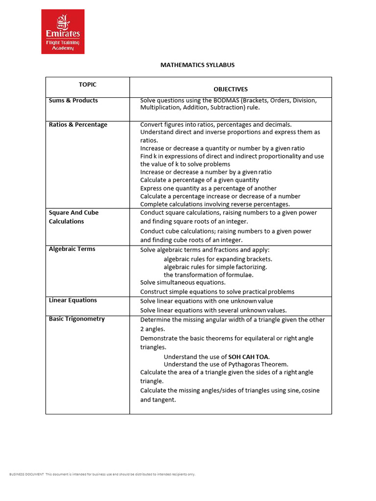 EFTA Candidate Selection Maths Syllabus With Exam Sample | PDF