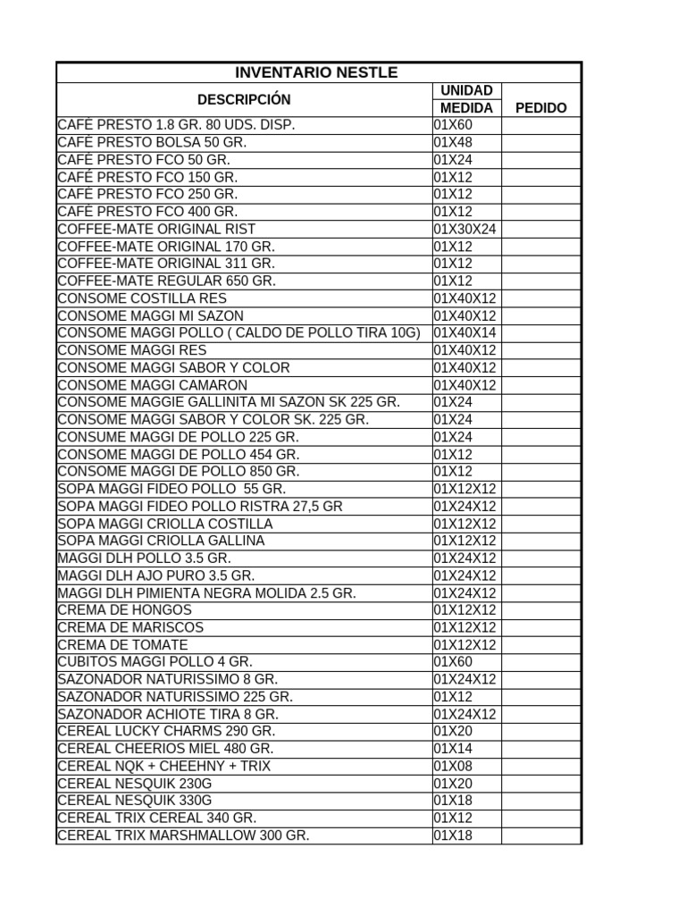 Formato Pedido Nestle | PDF