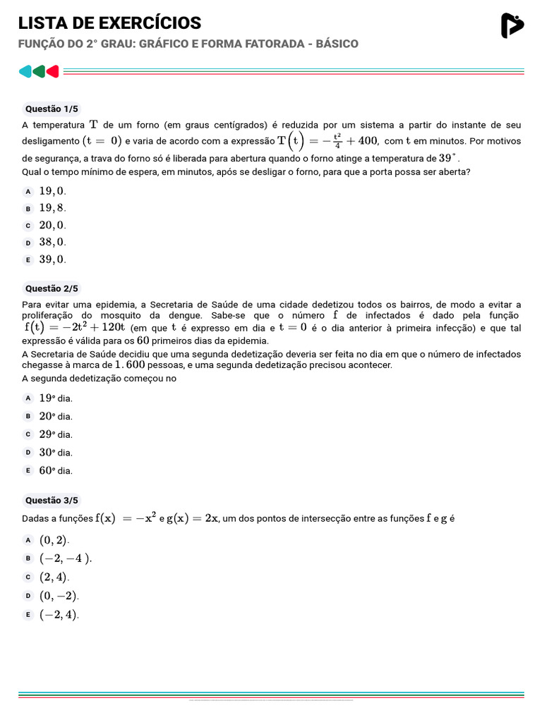 Matematica Função Do 2° Grau Gráfico E Forma Fatorada Básico Pdf