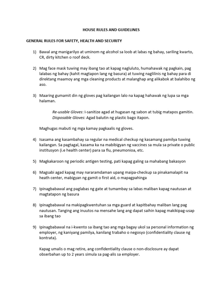 House Rules and Guidelines 070723 | PDF