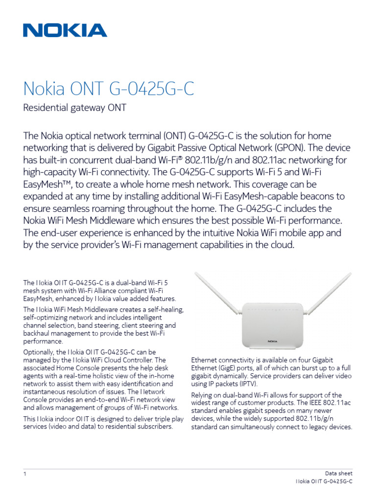 Nokia ONT G 0425G C DataSheet 1 | PDF