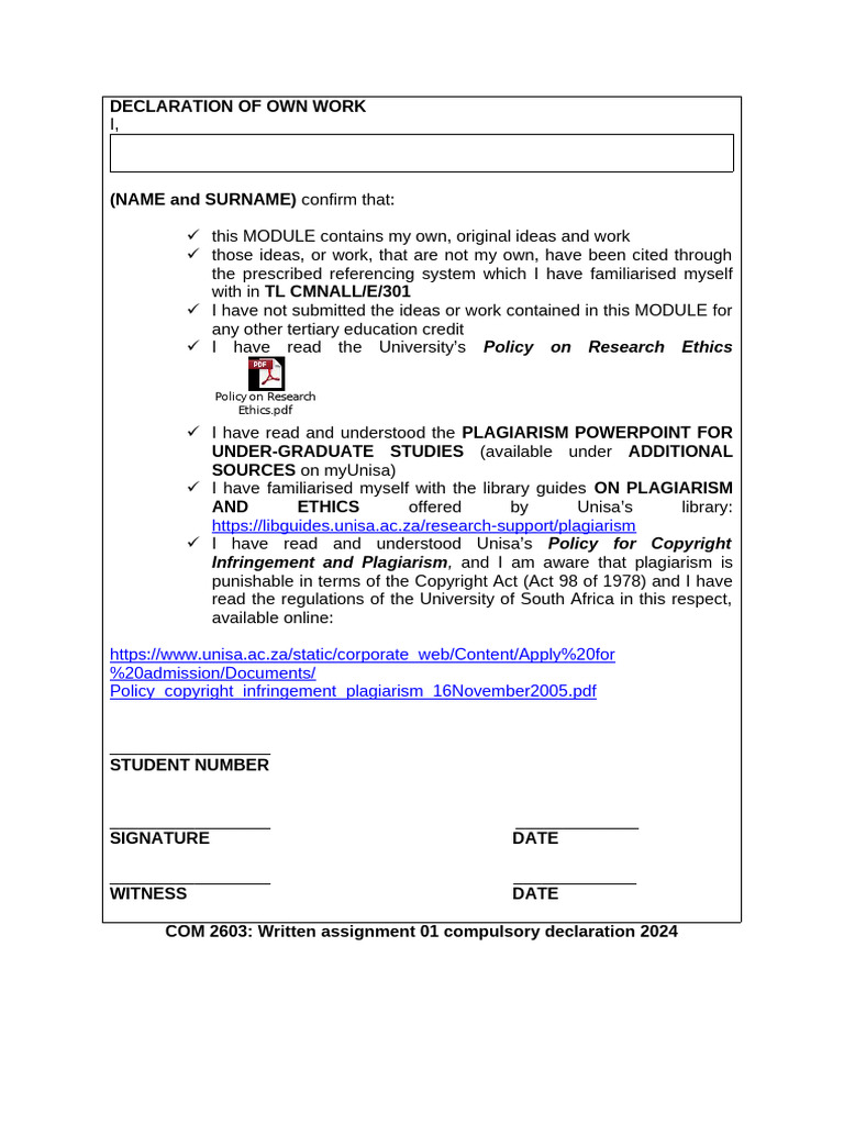 Declaration of Own Work | PDF