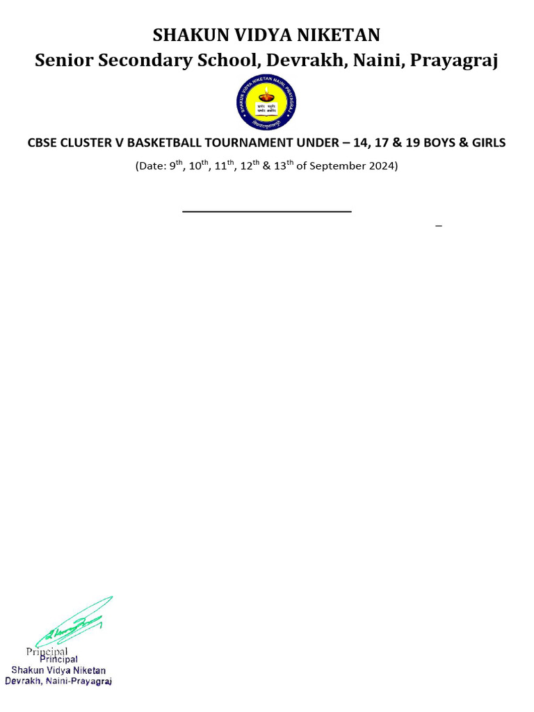 CBSE Cluster V Basketball Tournament 2024 | PDF | Dinner | Meal