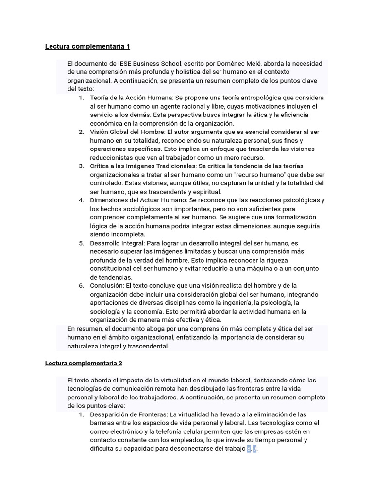 Lecturas Complementarias Resumen | PDF