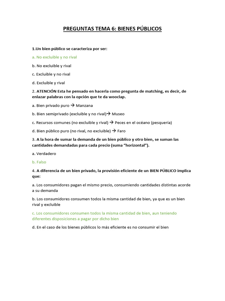 Preguntas Tema 6 Bienes Públicos | PDF
