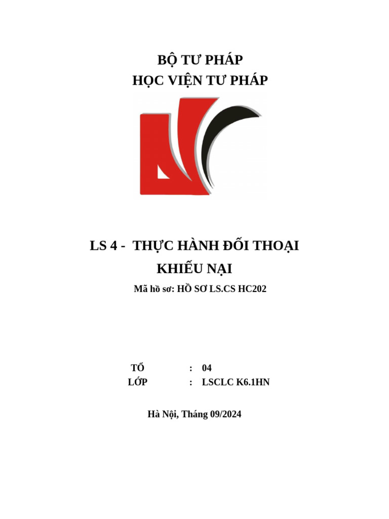 Bộ Tư Pháp Học Viện Tư Pháp: Mã hồ sơ: HỒ SƠ LS.CS HC202 | PDF