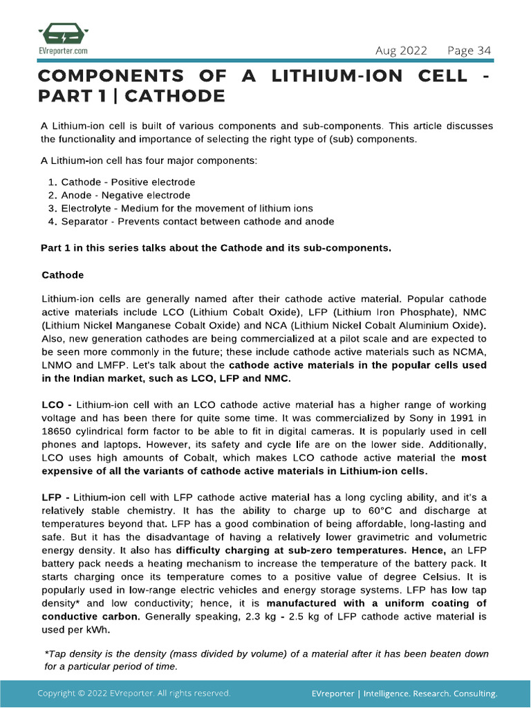 Components of A Lithium-Ion Cell | PDF