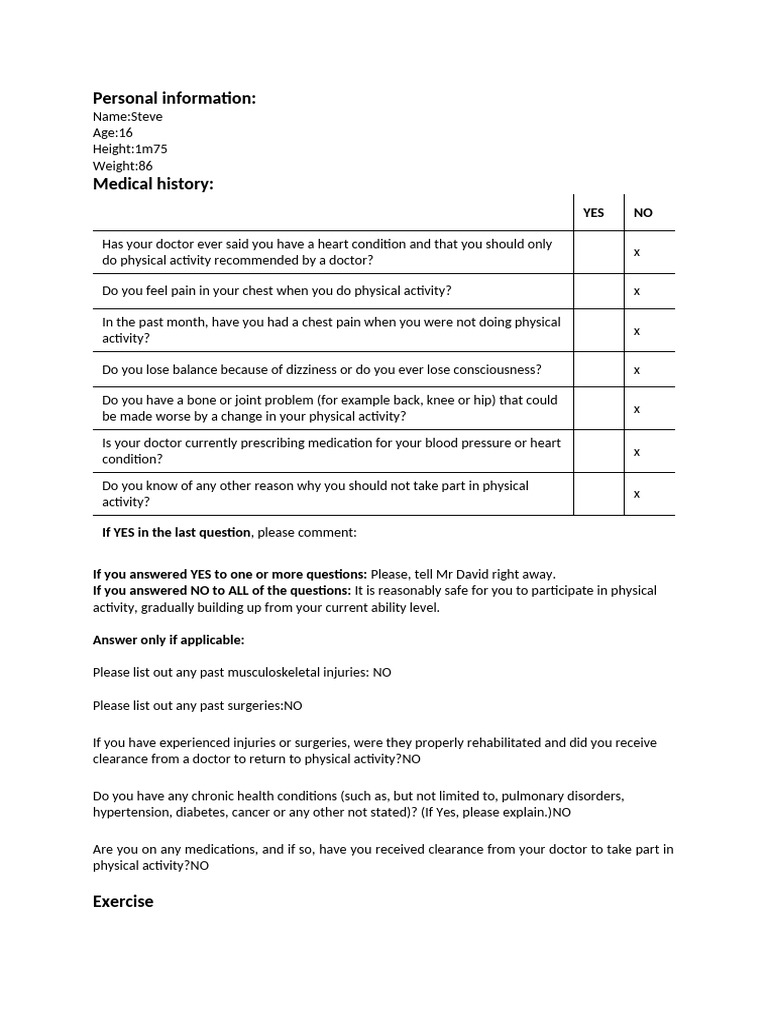 Personal Information Survey - Steve10A2 | PDF