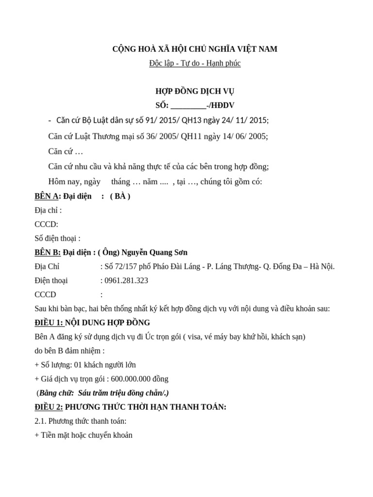 HĐ C Nga Đi Úc 600 | PDF | Vietnam | Finance & Money Management