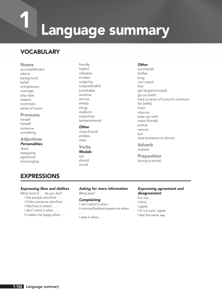 Interchange 5th Ed Level 3 Language Summary Units 01 16 | PDF